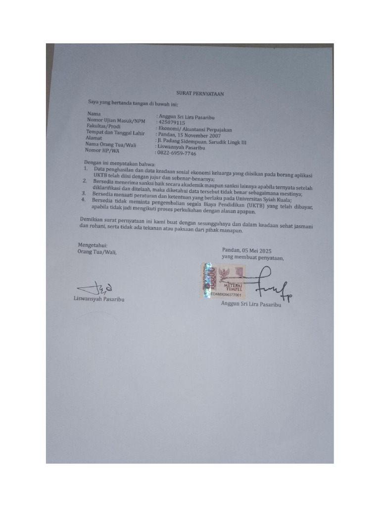 Pernyataan Ortu | PDF