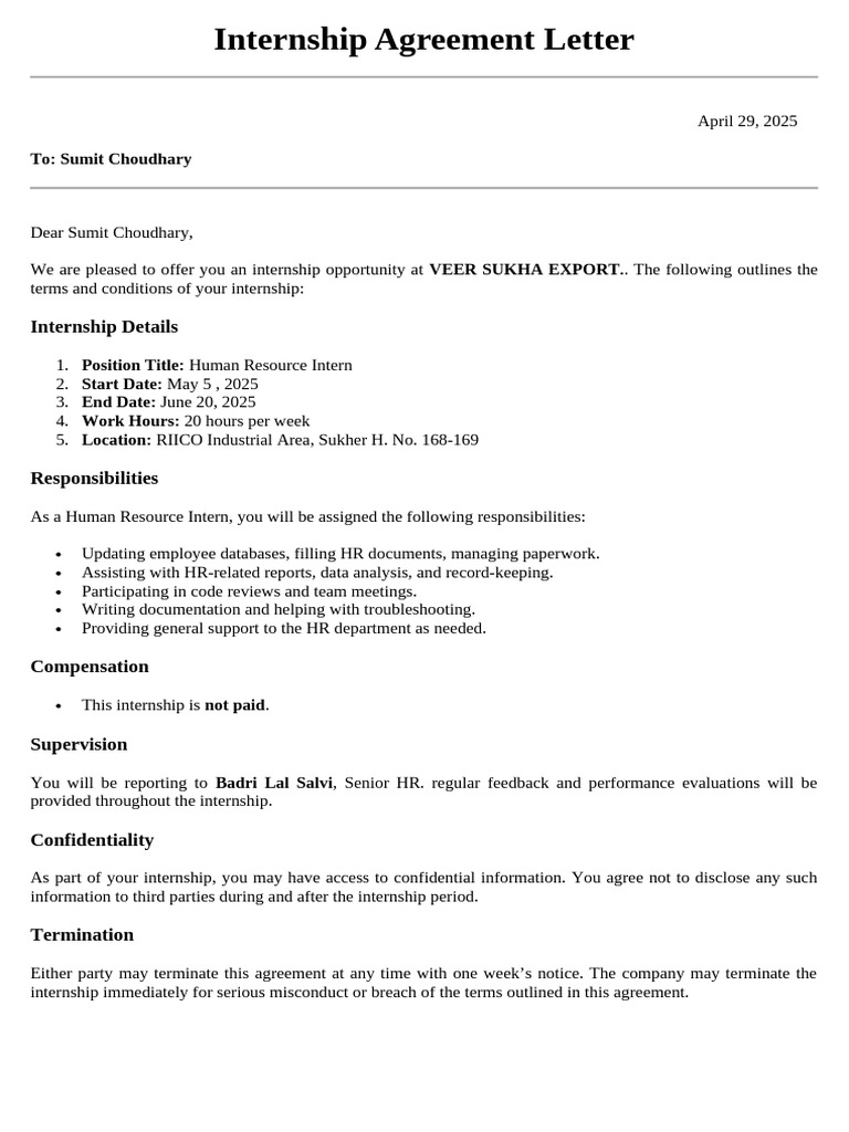 Internship Letter | PDF