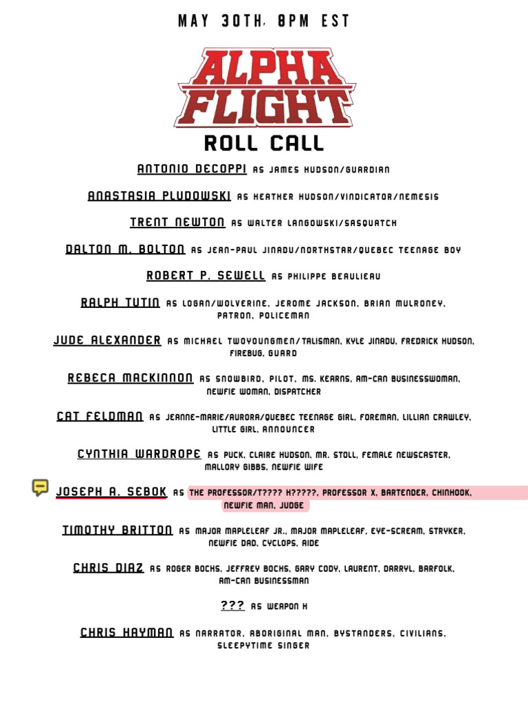 Alpha Flight - Roll Call | PDF