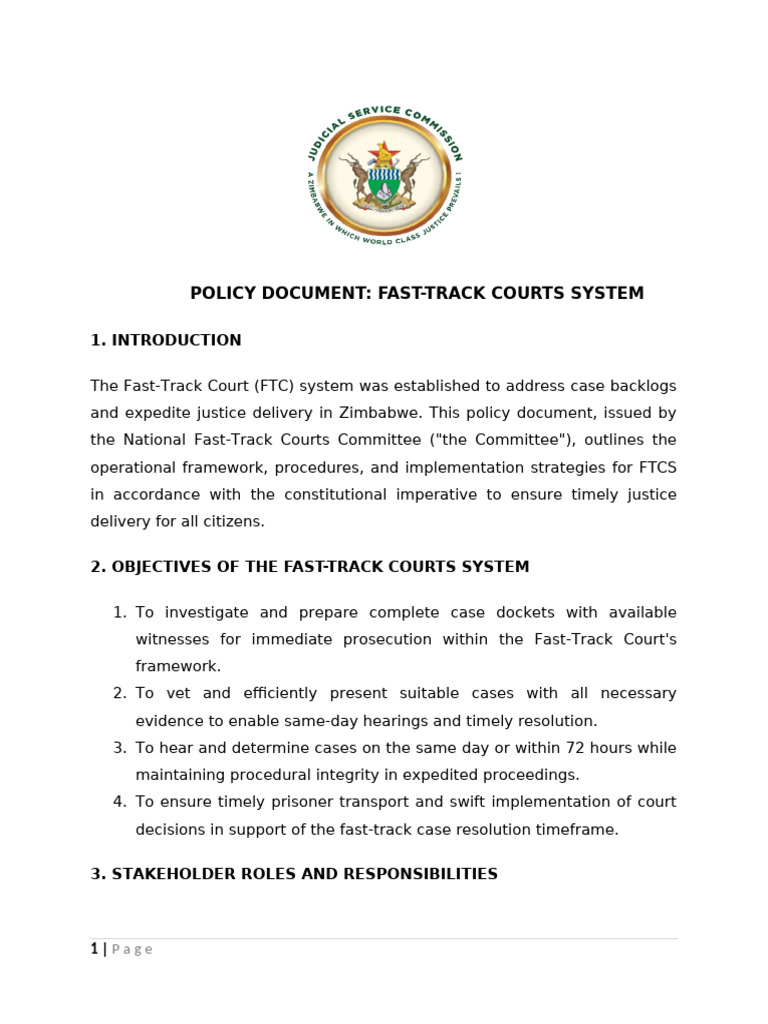 Fast-Track Courts Policy Overview | PDF | Prosecutor | Witness