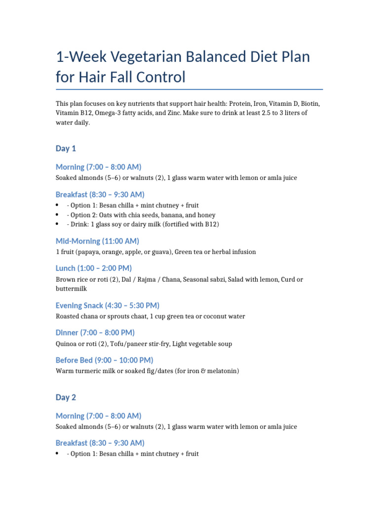 Hairfall Control Weekly Diet Plan | PDF | Indian Cuisine | Tofu