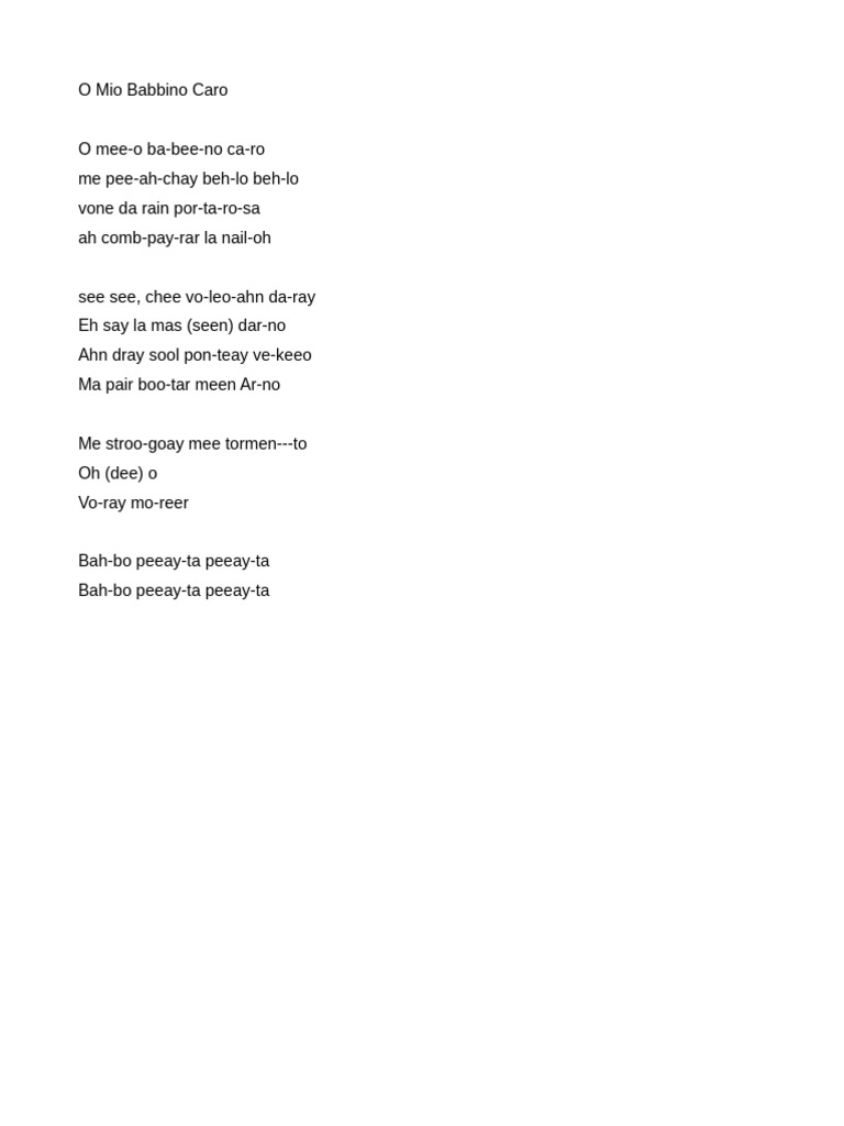 O Mio Babbino Caro Lyrics PDF | PDF