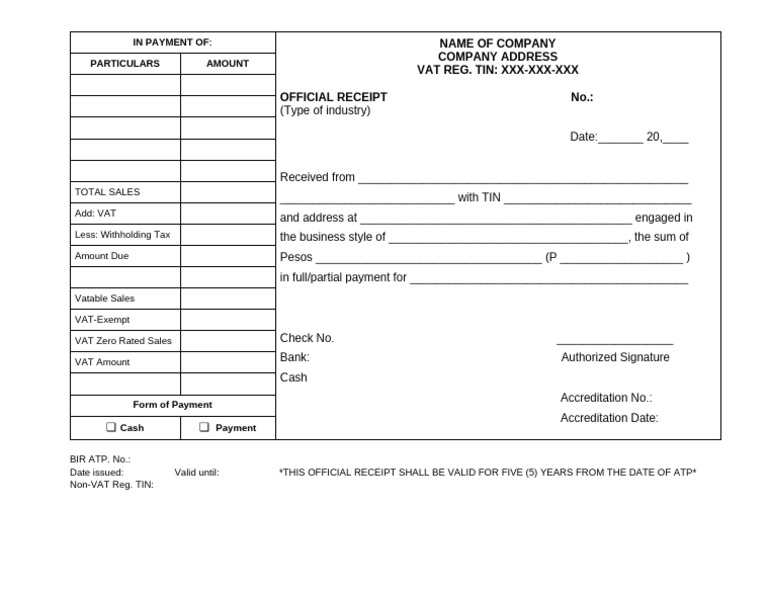 Official Receipt Template Philippines | PDF