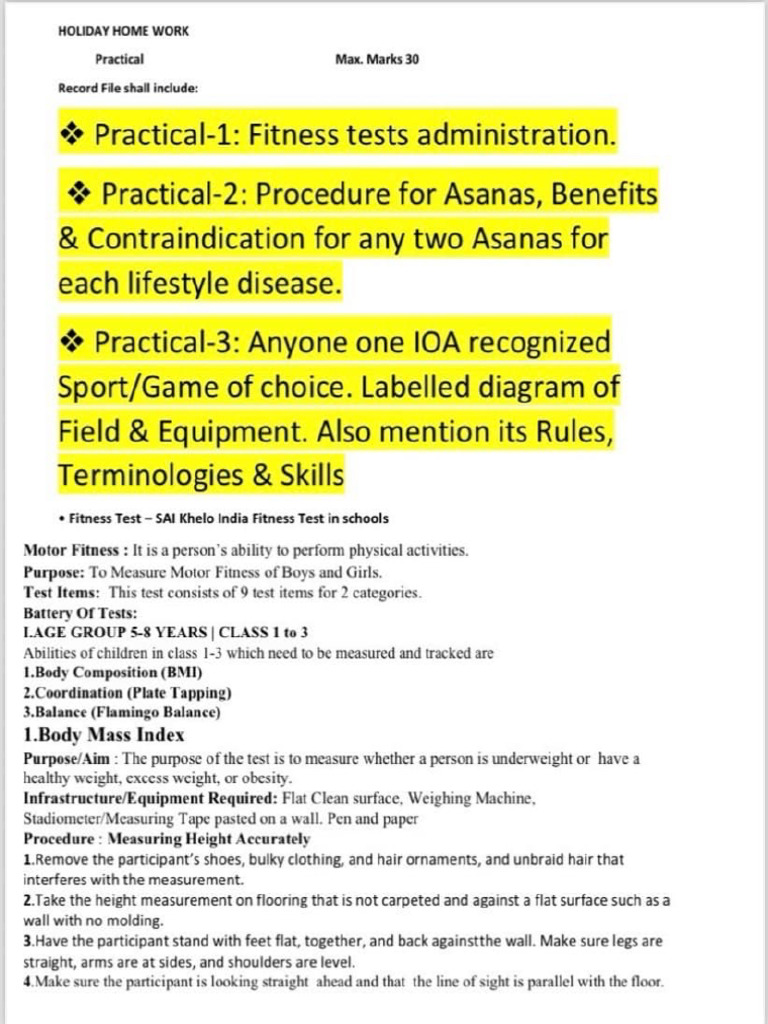 Practical-1 Fitness Test - SAl Khelo India Fitness Test | PDF