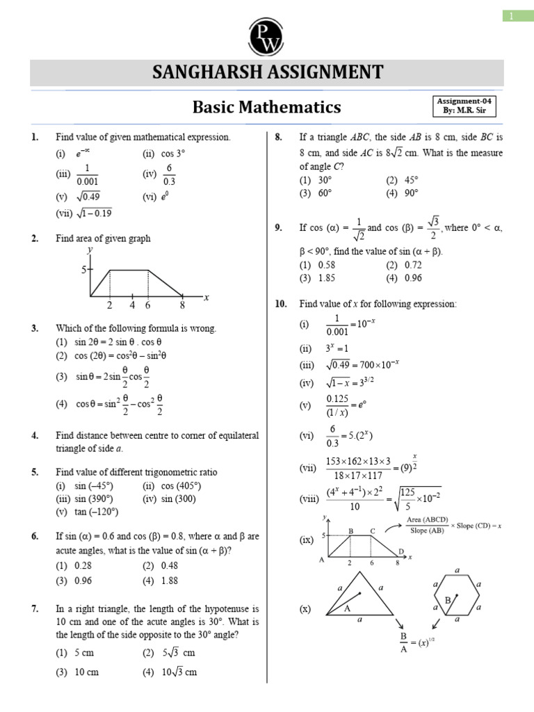 Sangharsh Assignment 04 Basic Mathematics Physics MR Sir Mahaveer | PDF ...