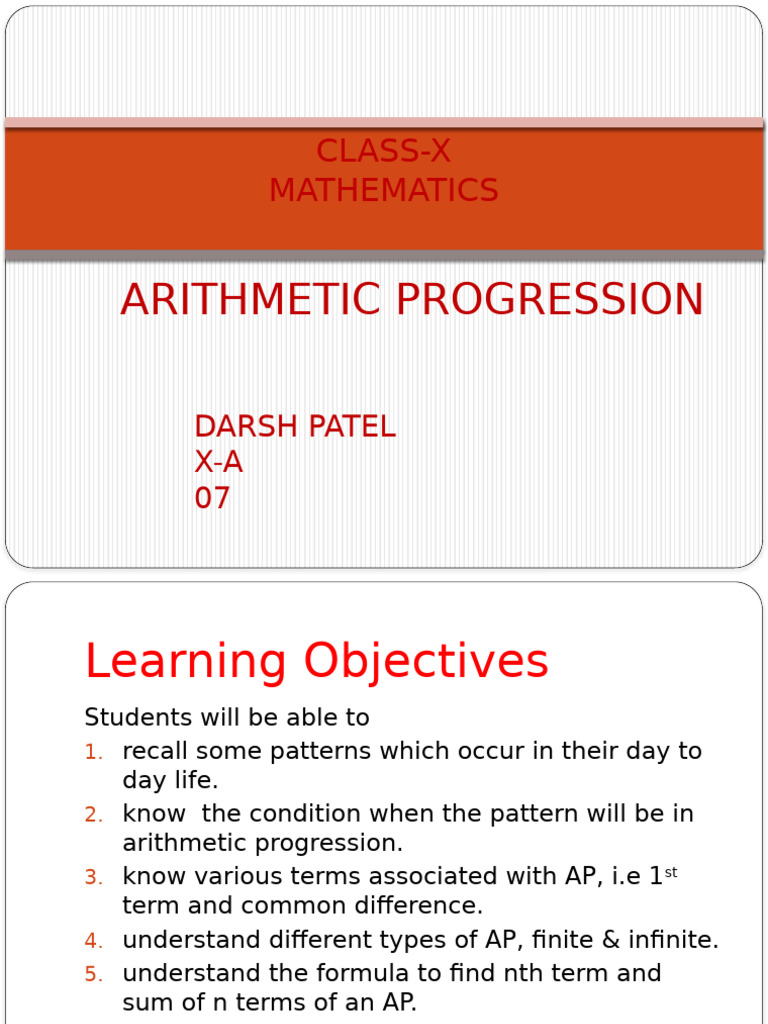 Ch5 Arithmatic Progression | PDF | Summation | Mathematical Analysis