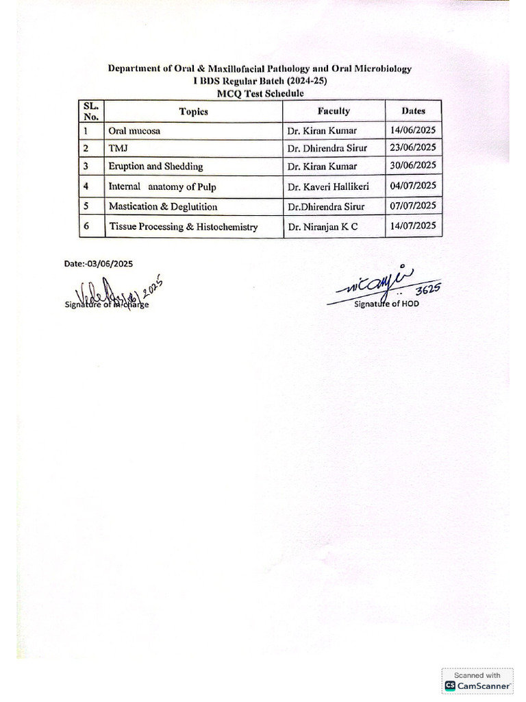 1st BDS 2024-25 DADH Teaching Schedule-4 | PDF