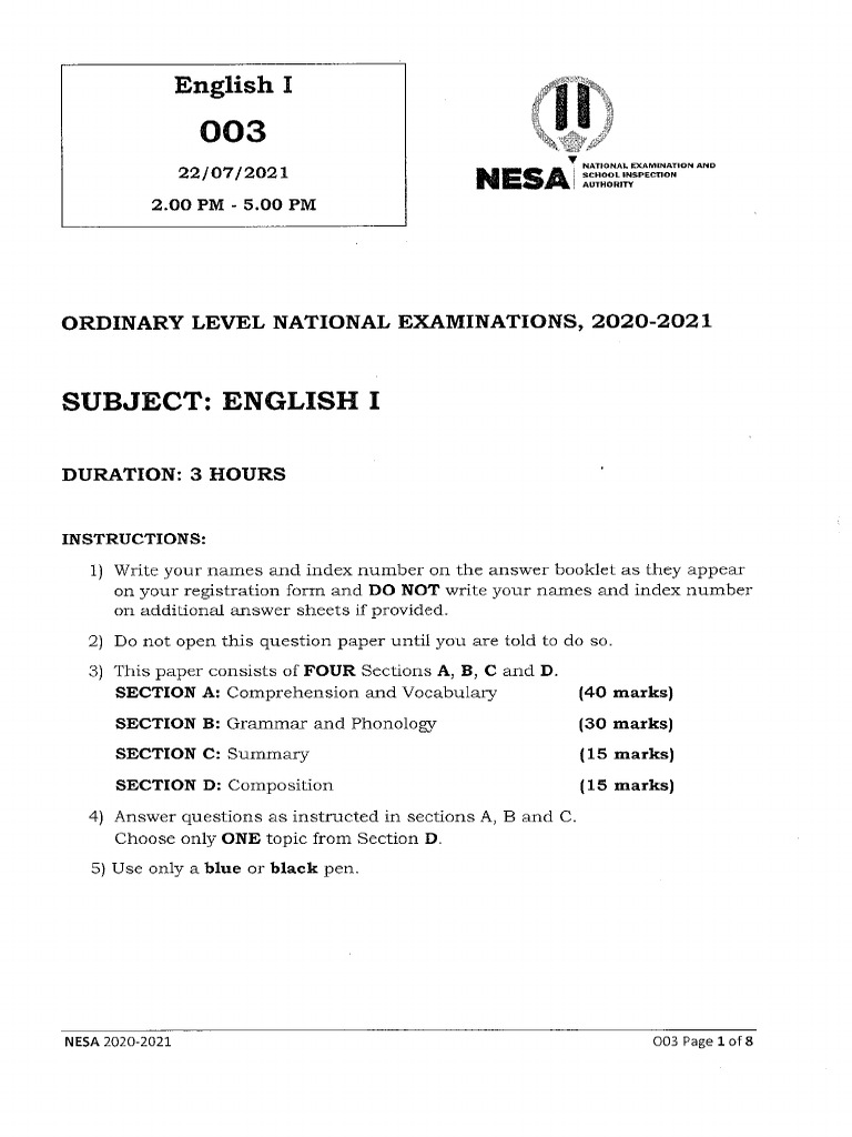 2021 English Past Paper-2 | PDF