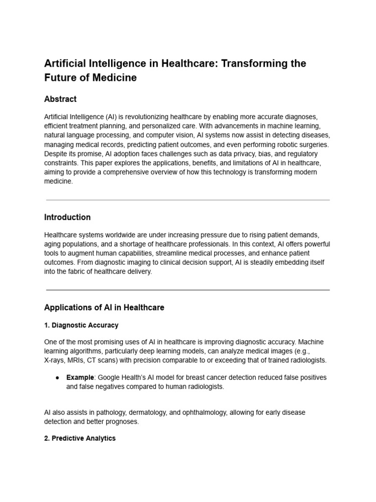 AI Transforming Healthcare Delivery | PDF | Artificial Intelligence ...