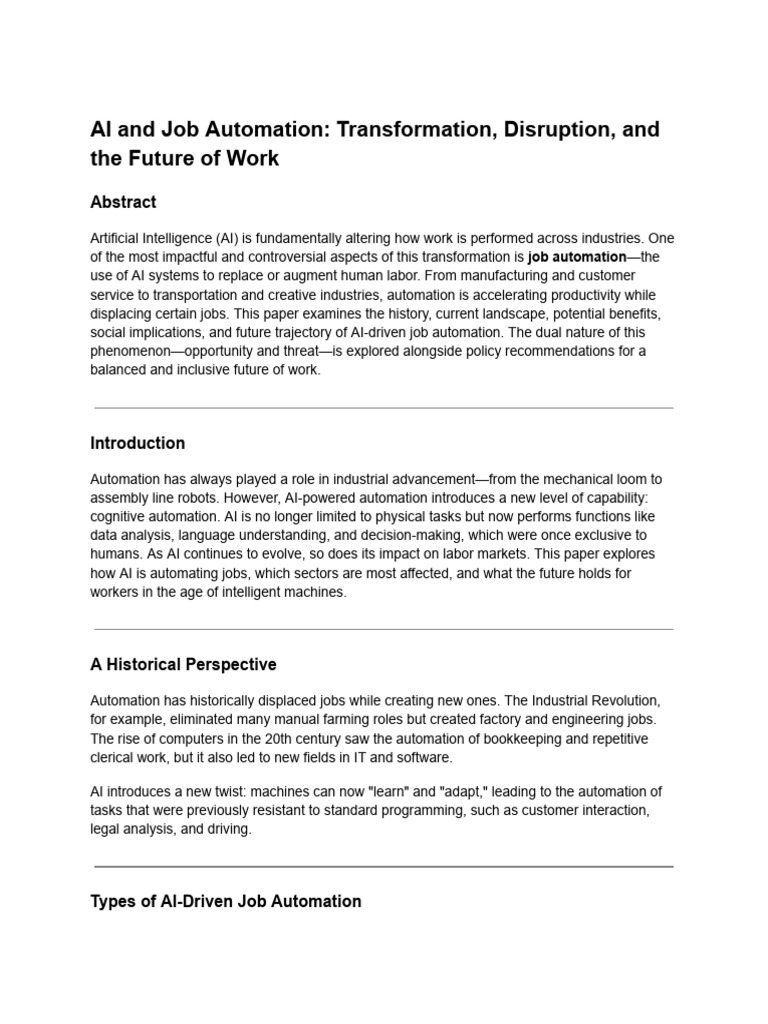 AI and Job Automation - Transformation, Disruption, and The Future of ...