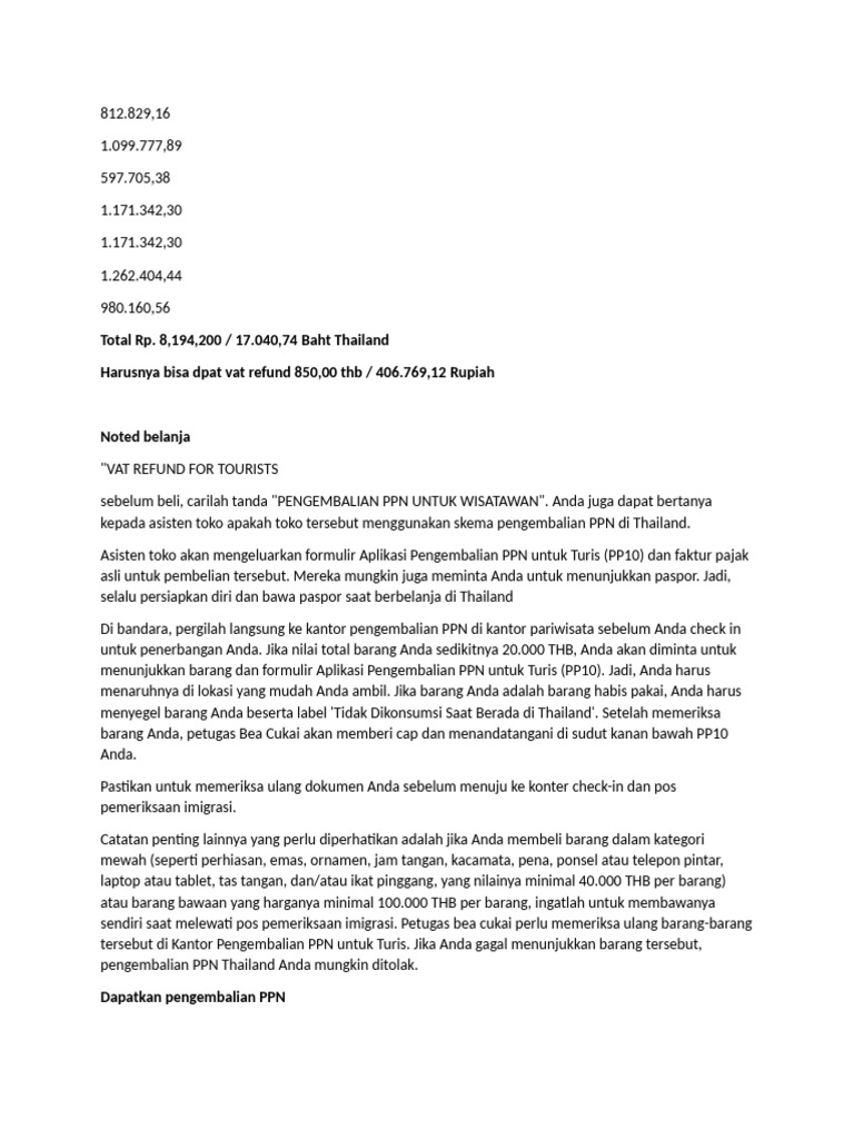 Total Rp. 8,194,200 / 17.040,74 Baht Thailand Harusnya Bisa Dpat Vat ...