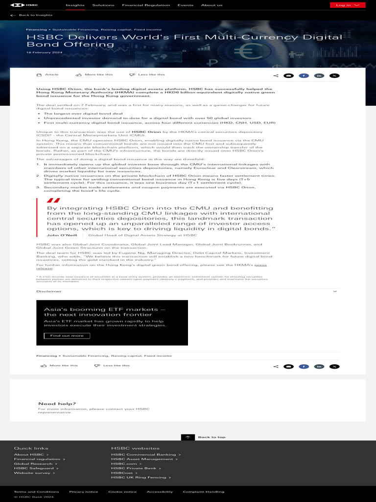 HSBC Delivers World's First Multi-Currency Digital Bond Offering | PDF ...