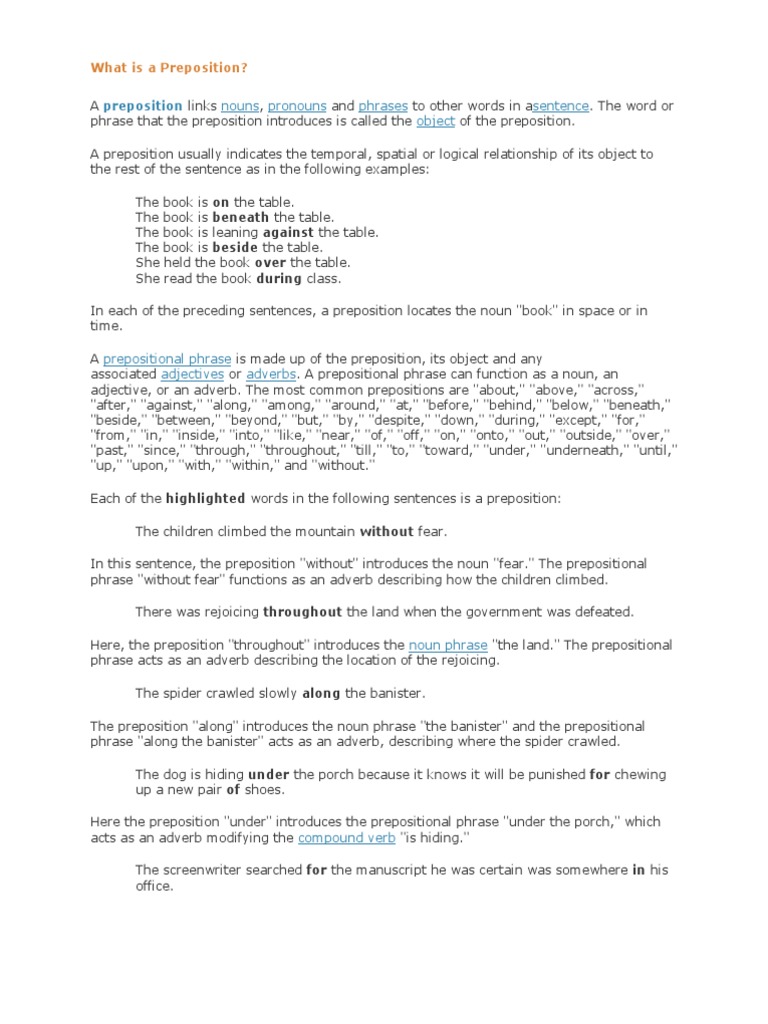 Prepositions | PDF | Preposition And Postposition | Adverb