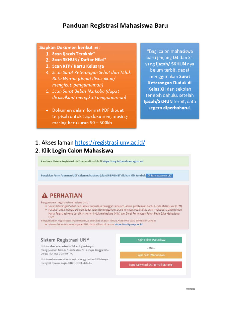Panduan Registrasi Mahasiswa UNY | PDF