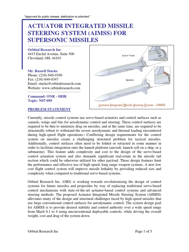 Actuator Integrated Missile Steering System (AIMSS) for Supersonic ...