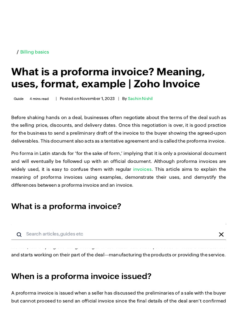 What Is A Proforma Invoice - Meaning, Uses, Format, Example - Zoho ...