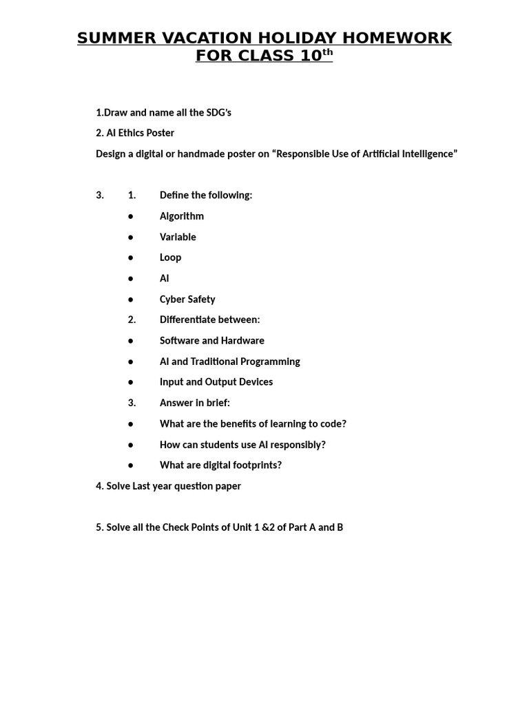 Class 10th Holiday Homework | PDF
