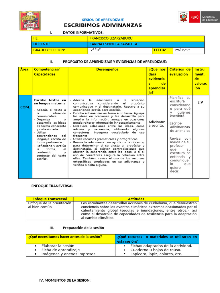 Com. - Escribimos Adivinanzas | PDF | Aprendizaje | Comunicación humana
