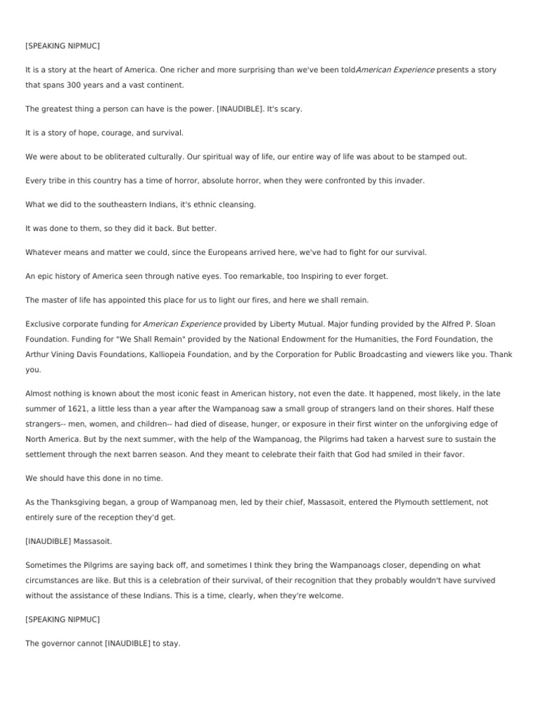 Wampanoag Perspectives on Thanksgiving | PDF | Plymouth Colony ...