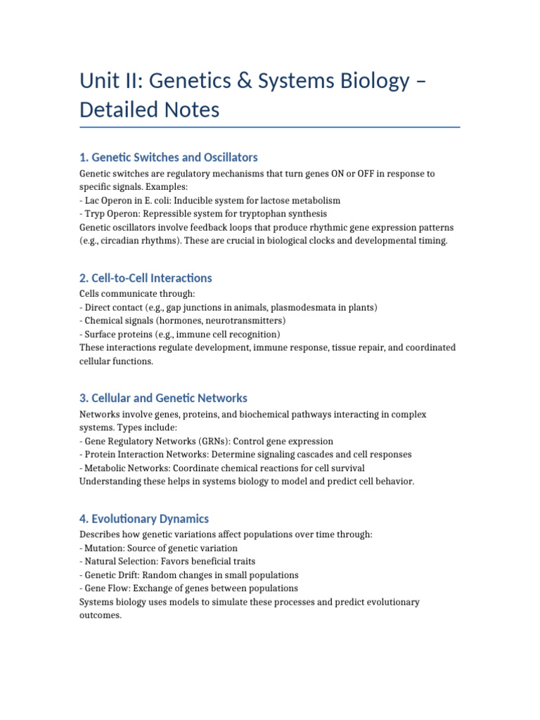 Genetics and Systems Biology Overview | PDF