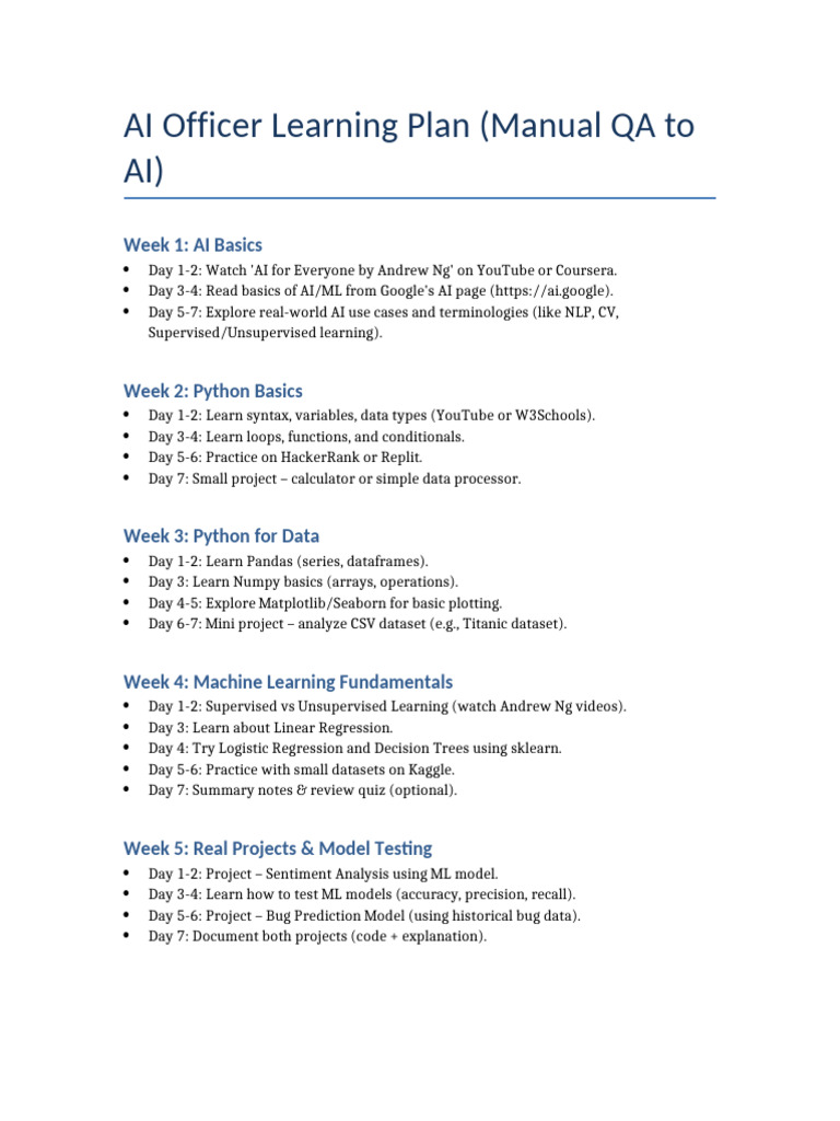 AI Officer Learning Plan | PDF