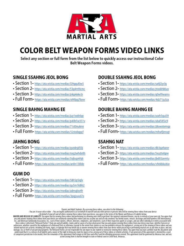 2022 Color Belt Weapon Forms Video Links | PDF | Negligence | Legal ...