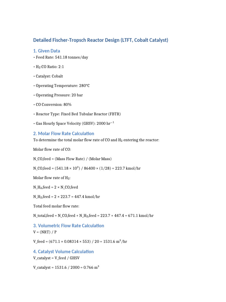 Fischer Tropsch Reactor Design | PDF