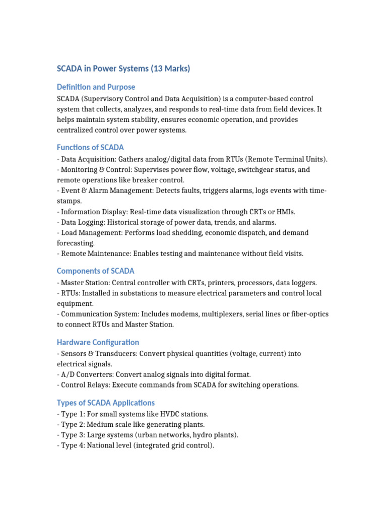 SCADA in Power Systems 13 Marks | PDF | Scada | Electrical Grid