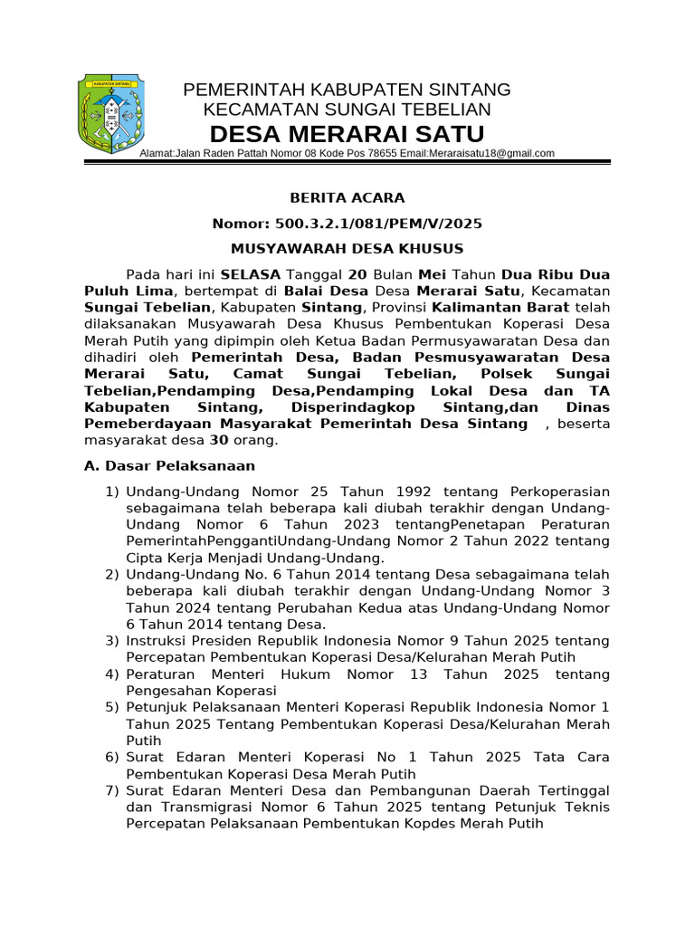 Template Berita Acara Musdessus | PDF