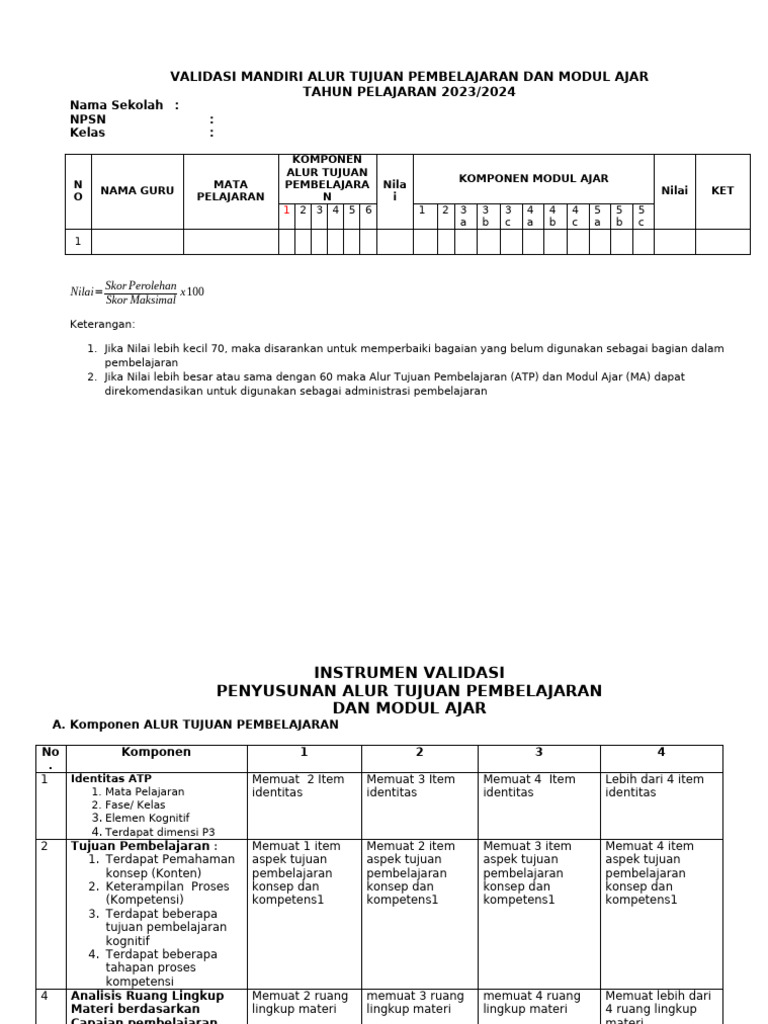 Instrumen Atp Dan Modul Ajar - Guru | PDF