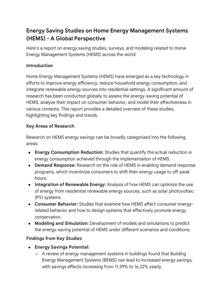 Global HEMS Energy Savings Insights | PDF | Energy Conservation ...