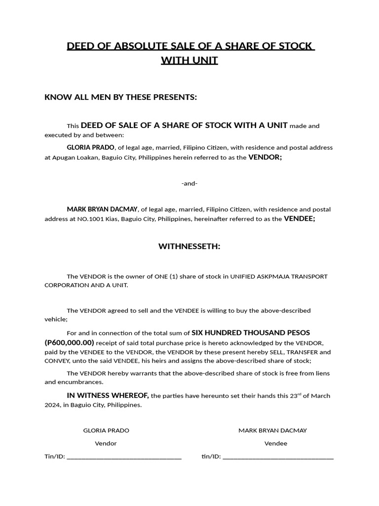DEED-OF-SALE - of Prop Sample | PDF | Deed | Legal Documents