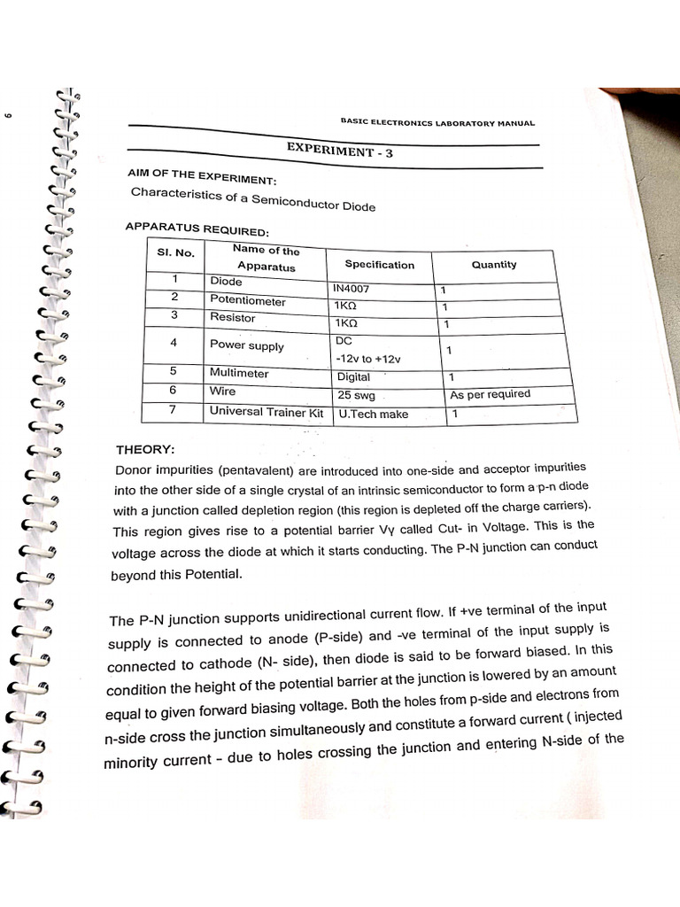 BE Lab 9th Experiment Characteristic of Semiconductor Diode | PDF