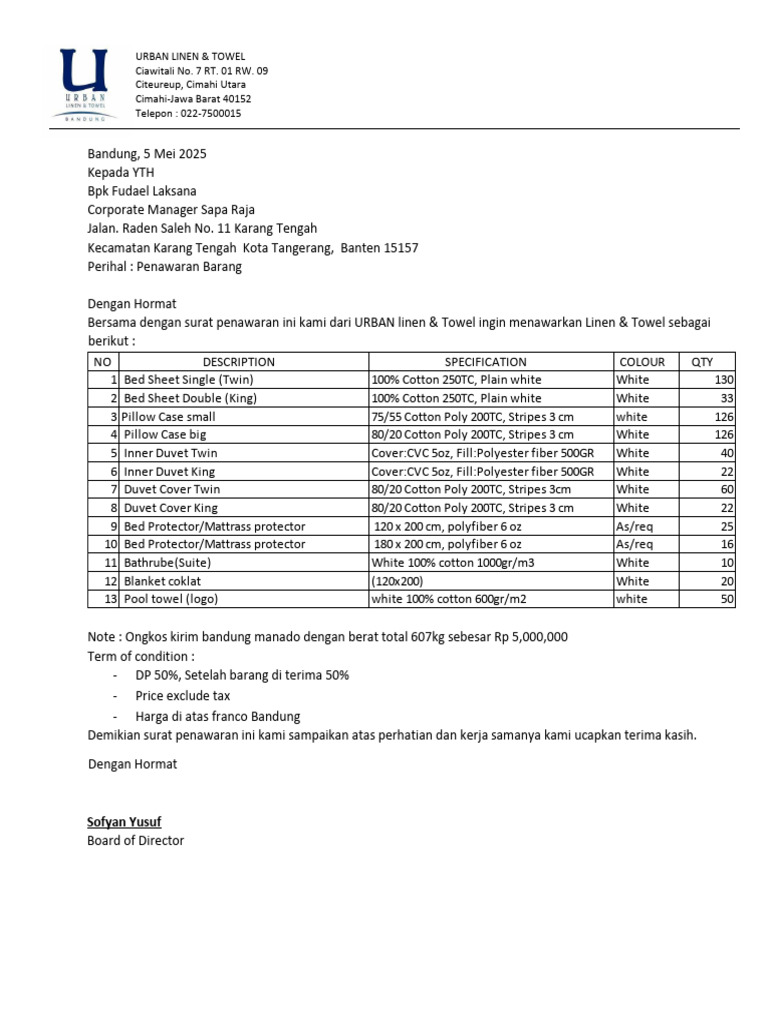 Penawaran Urban Linen Dan Towel FXT New Order WRD | PDF