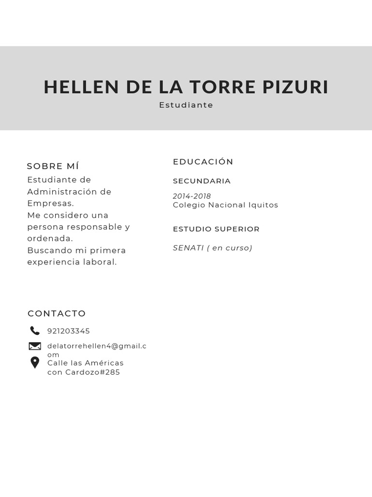 CV Estudiante Formal Blanco y Negro | PDF