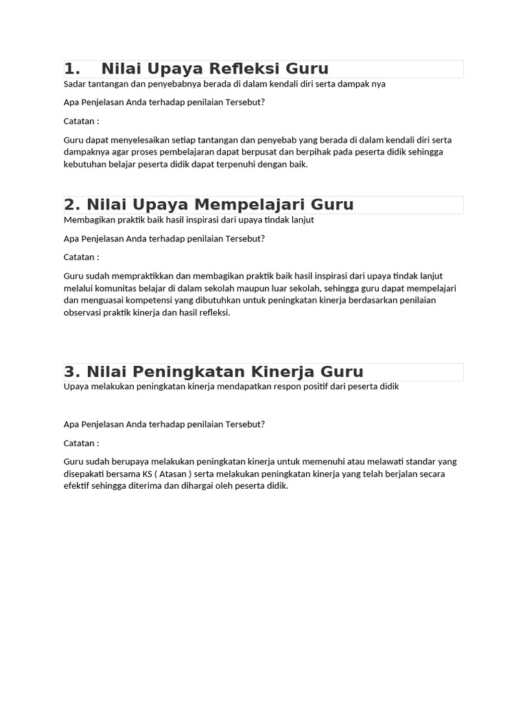 Penilaian Kepsek Untuk Tindak Lanjut Refleksi Di PMM | PDF