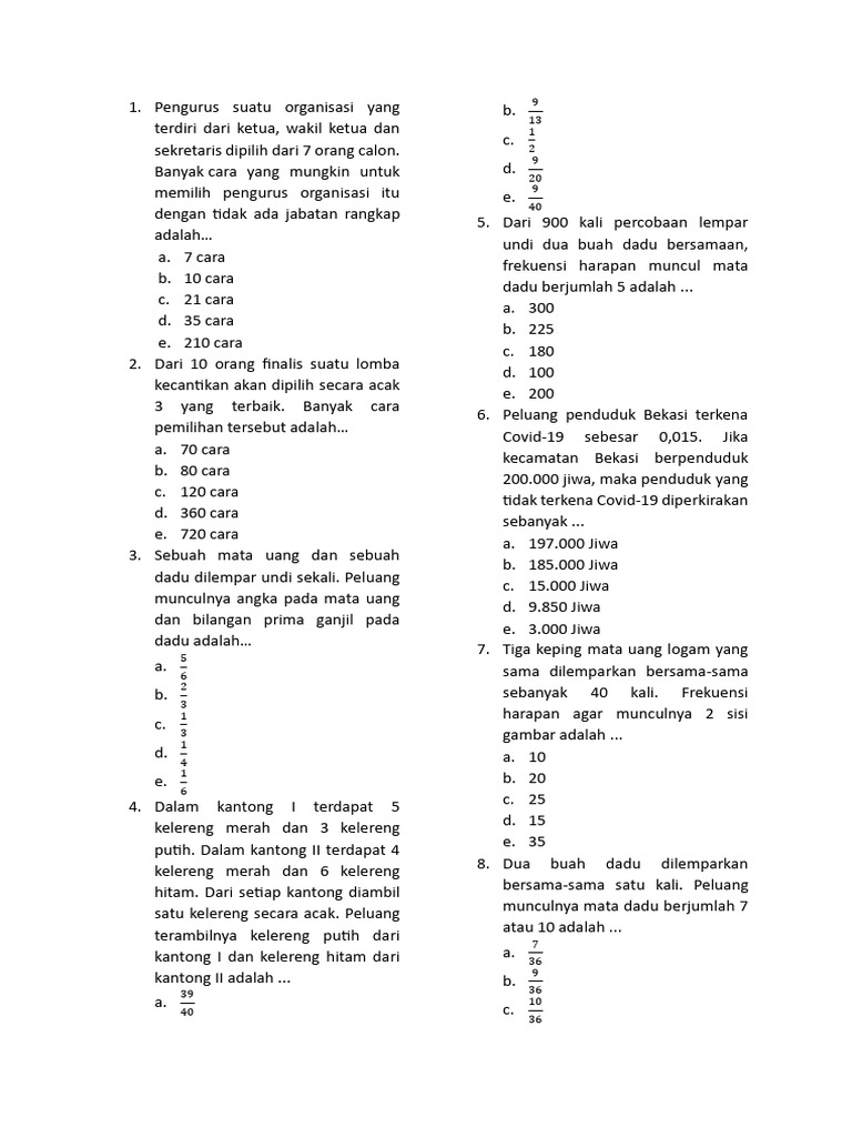Soal PTS MTK Wajib | PDF