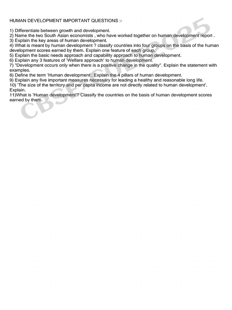 Human Devlopment Imp Ques | PDF
