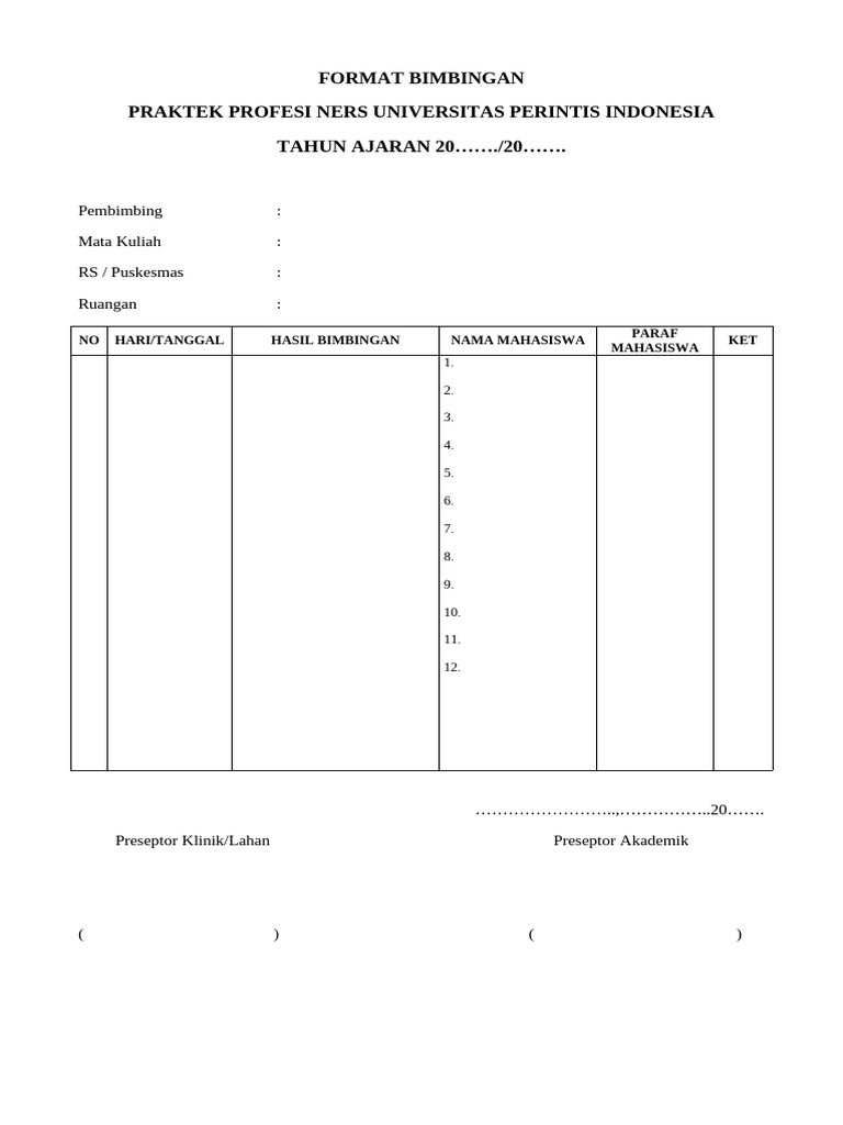 Format Bimbingan Ners | PDF