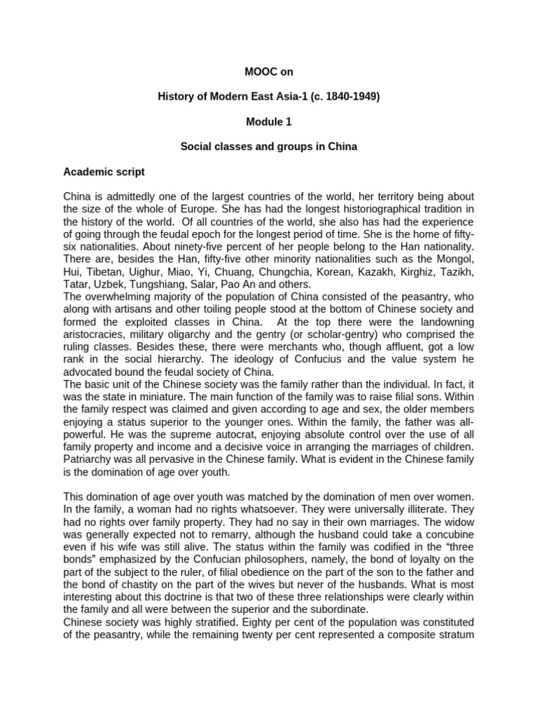 Hist - MEA1 - Module 1 Academic Script | PDF | Confucianism | Gentry