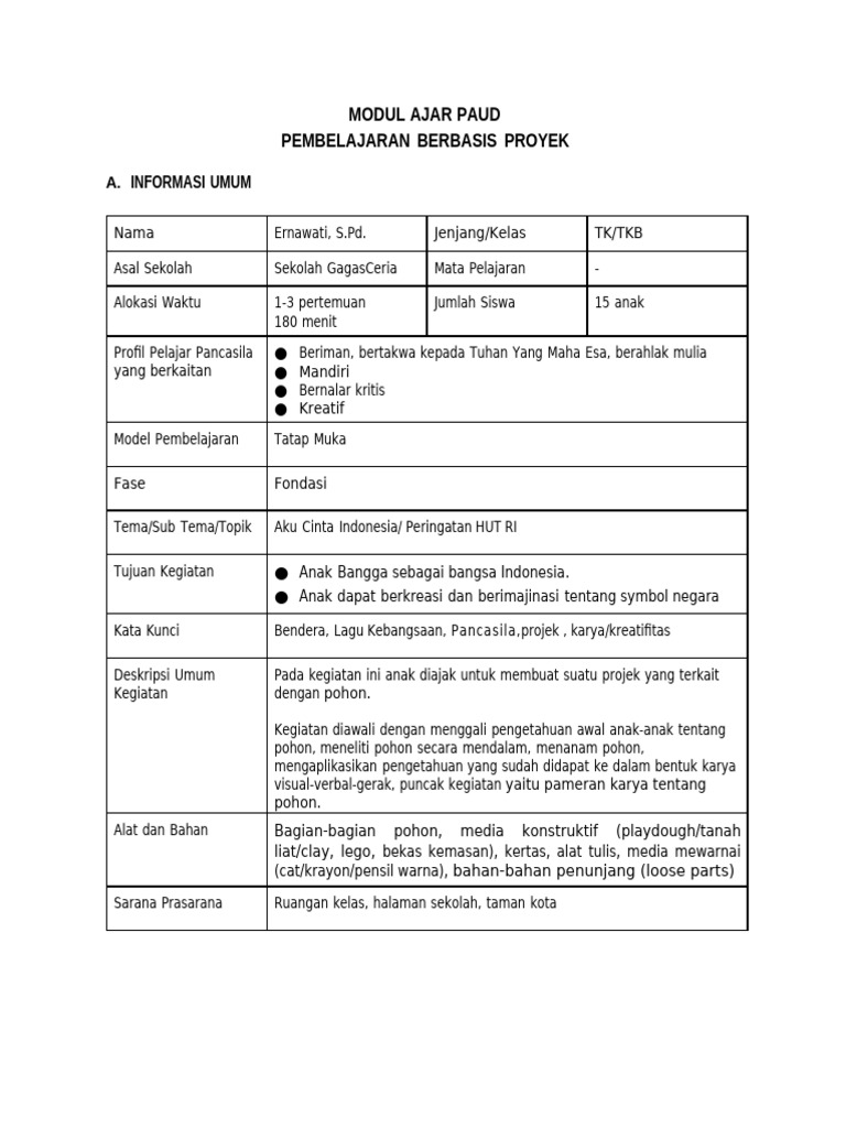 Proyek Kreatif Mengenal Pohon untuk PAUD | PDF