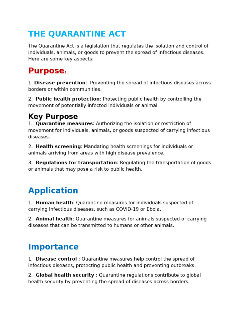 The Quarantine Act, Zoonotic Diseases, The Labour Health Programme ...