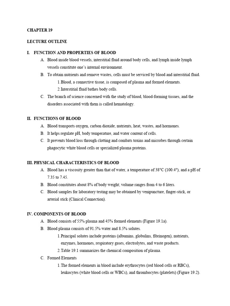 MIDTERMS - Chapter 19 Outline | PDF | Coagulation | White Blood Cell