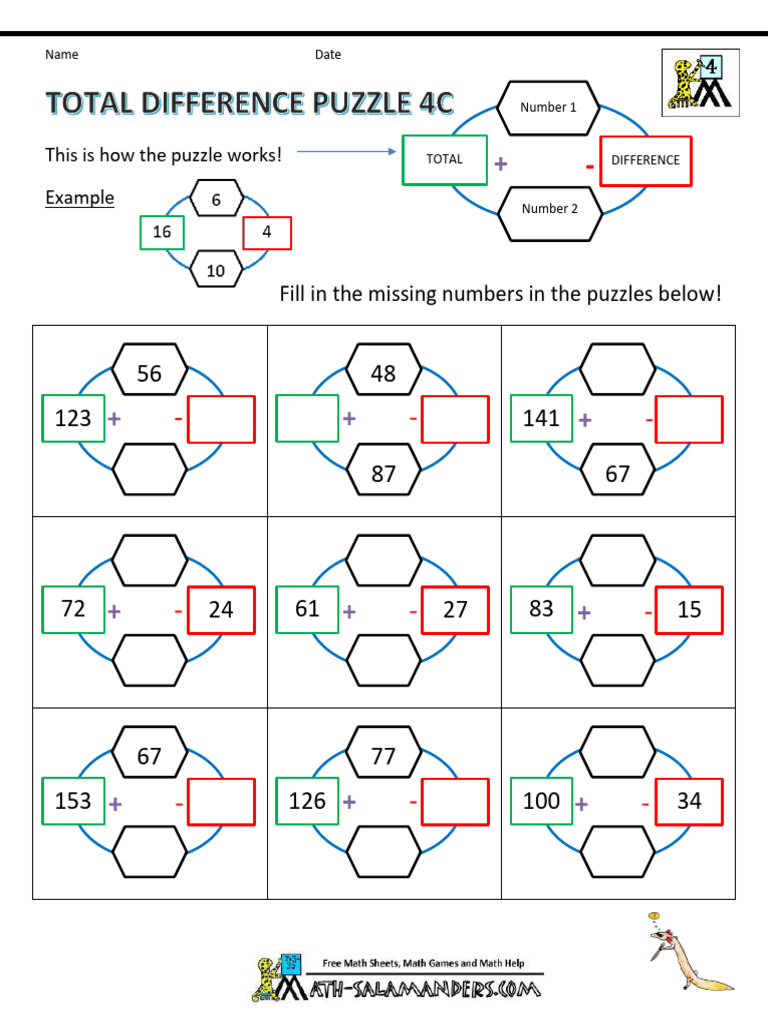 Total Difference Math Puzzle for Kids | PDF