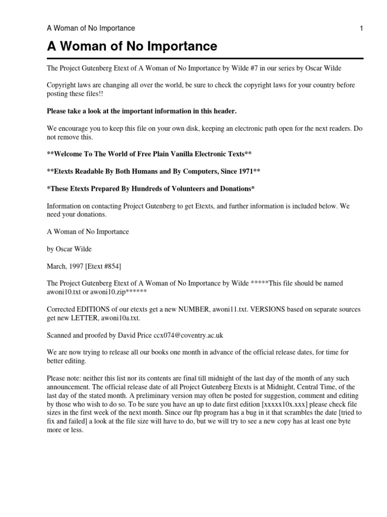 A Woman of No Importance | PDF