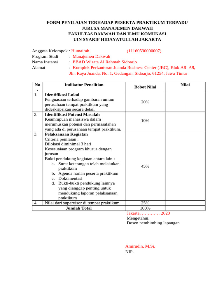 A Form Penilaiaan DPL | PDF