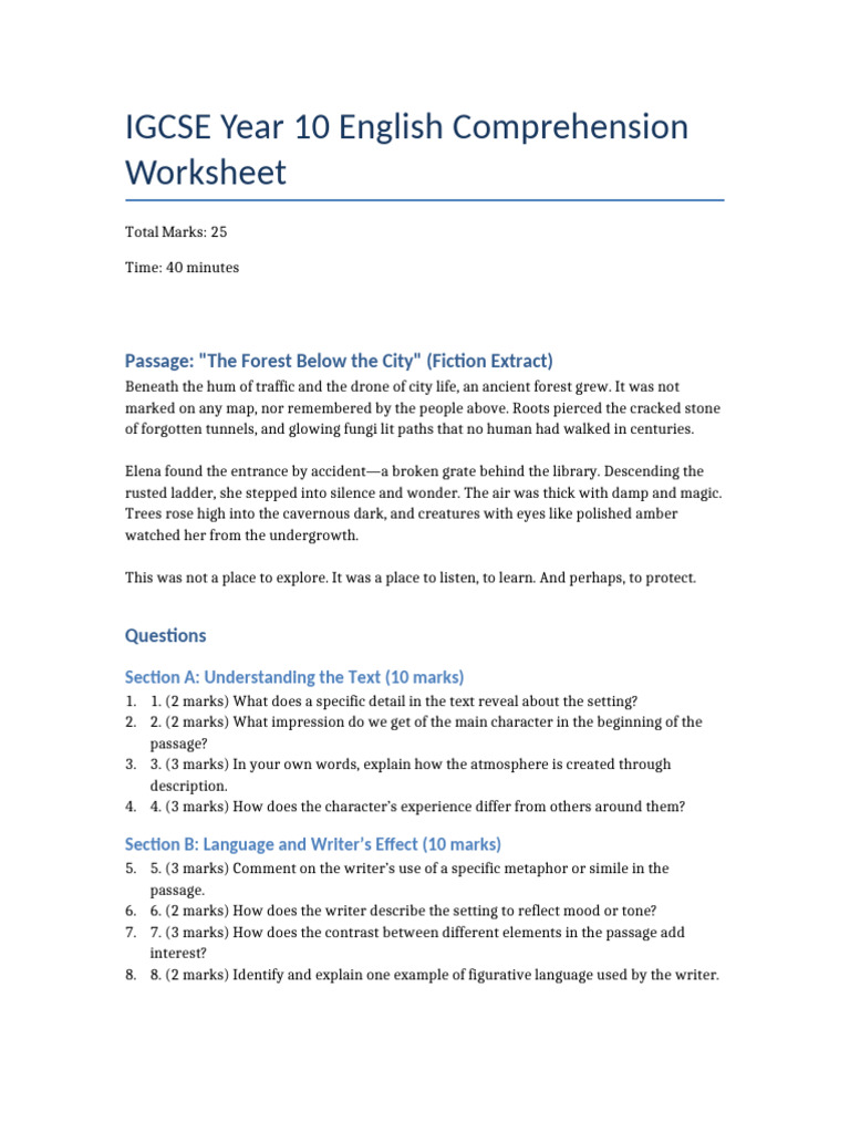 IGCSE English Comprehension Forest | PDF