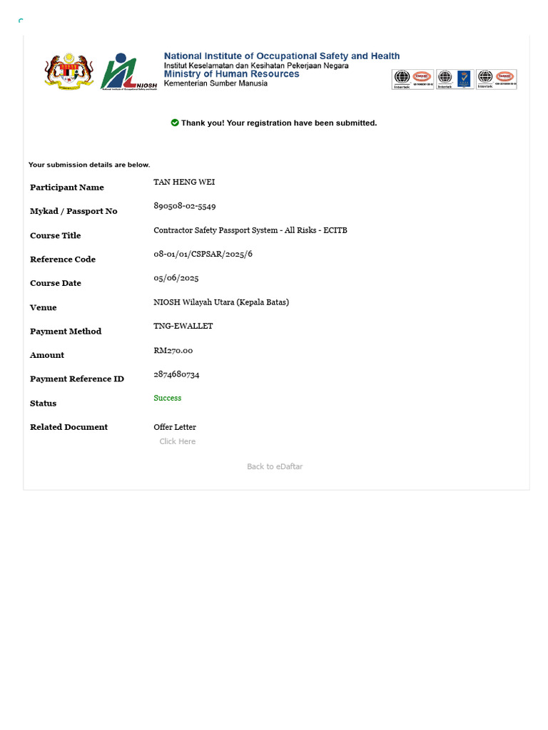 NIOSH - E-Daftar - Induction & Safety Passport Program | PDF