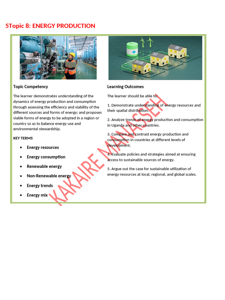 Topic 8 - Energy Production | PDF | Energy Development | Renewable Energy