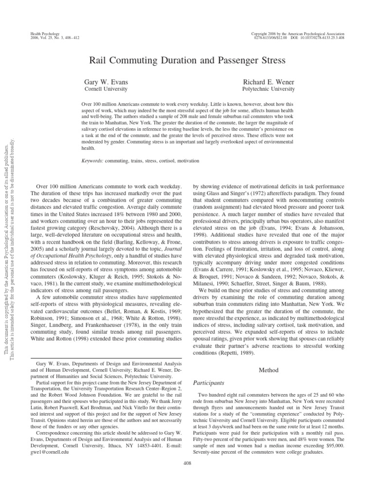 Rail Commuting Duration and Passenger ST | PDF | Stress (Biology) | Commuting
